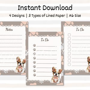 Puppy-themed Printable Notepad A6, Digital Stationery, 4 Adorable ...