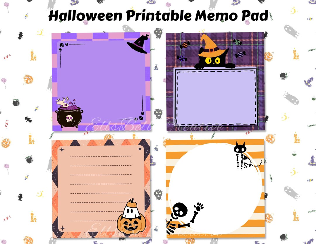 Halloween-themed Printable Memo Pad, 3x3 Inches, Digital Download, Cute ...