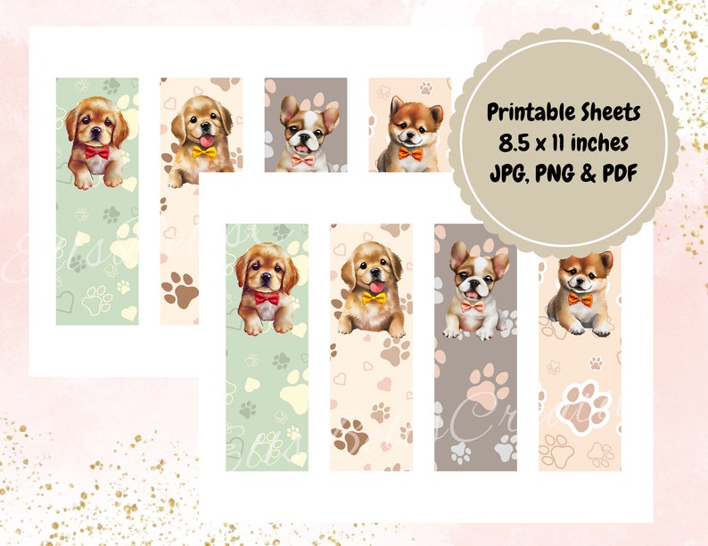 Adorable Puppy Bookmark Set, Printable Bookmarks, Instant Download ...