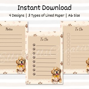 Puppy-themed Printable Notepad A6, Digital Stationery, 4 Adorable ...