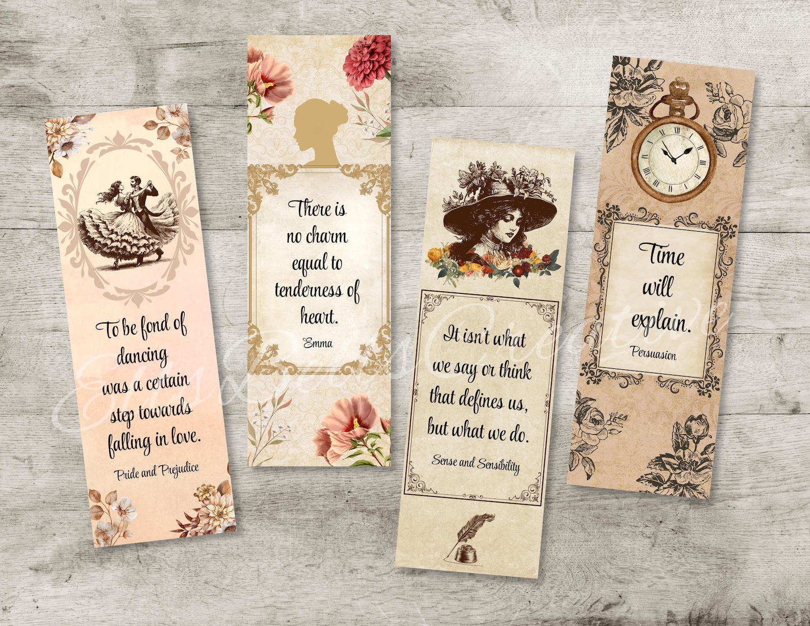 Jane Austen Quotes Printable Bookmarks, Set of 4, Digital Download ...