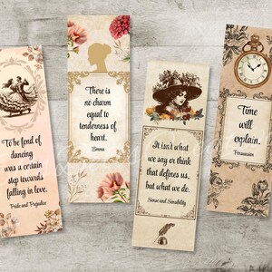 Jane Austen Quotes Printable Bookmarks, Set of 4, Digital Download ...