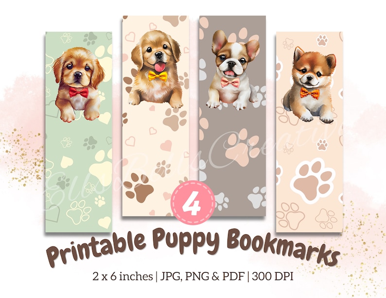 Adorable Puppy Bookmark Set, Printable Bookmarks, Instant Download ...