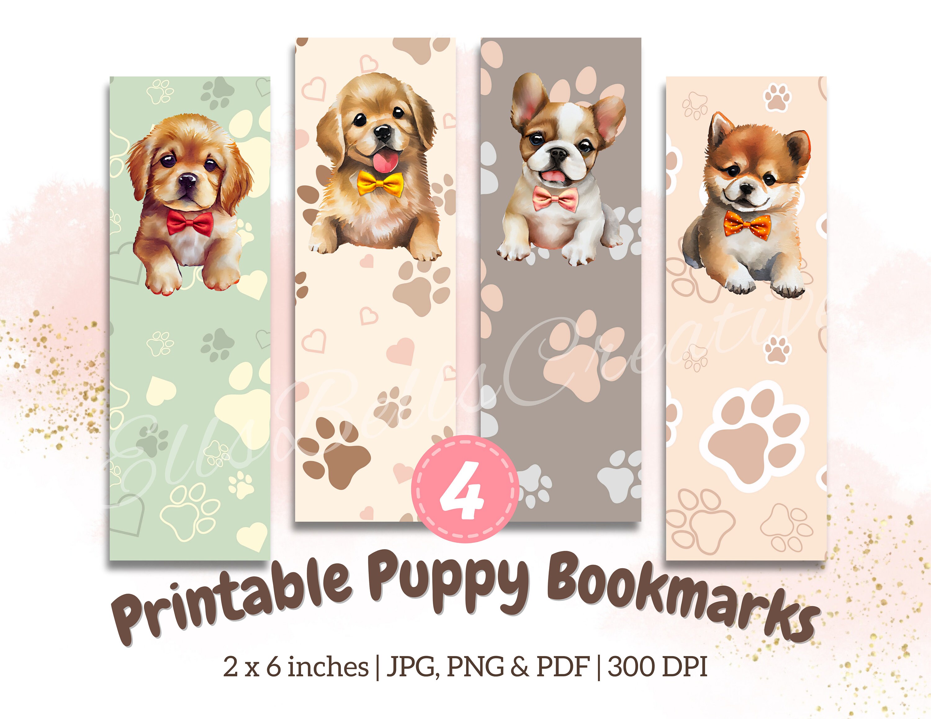 Adorable Puppy Bookmark Set, Printable Bookmarks, Instant Download ...