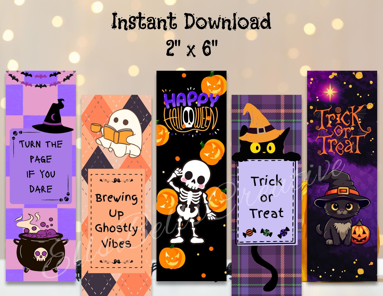 Halloween Printable Bookmarks, Set of 5, Digital Download, Spooky ...