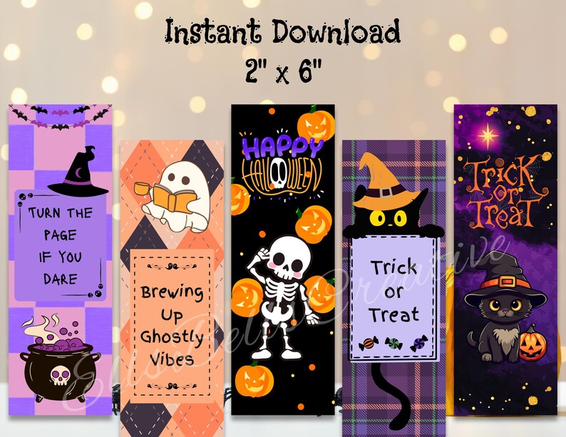 Halloween Printable Bookmarks, Set of 5, Digital Download, Spooky ...
