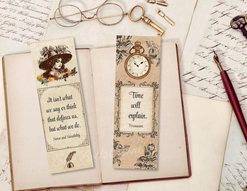 Jane Austen Quotes Printable Bookmarks, Set of 4, Digital Download ...