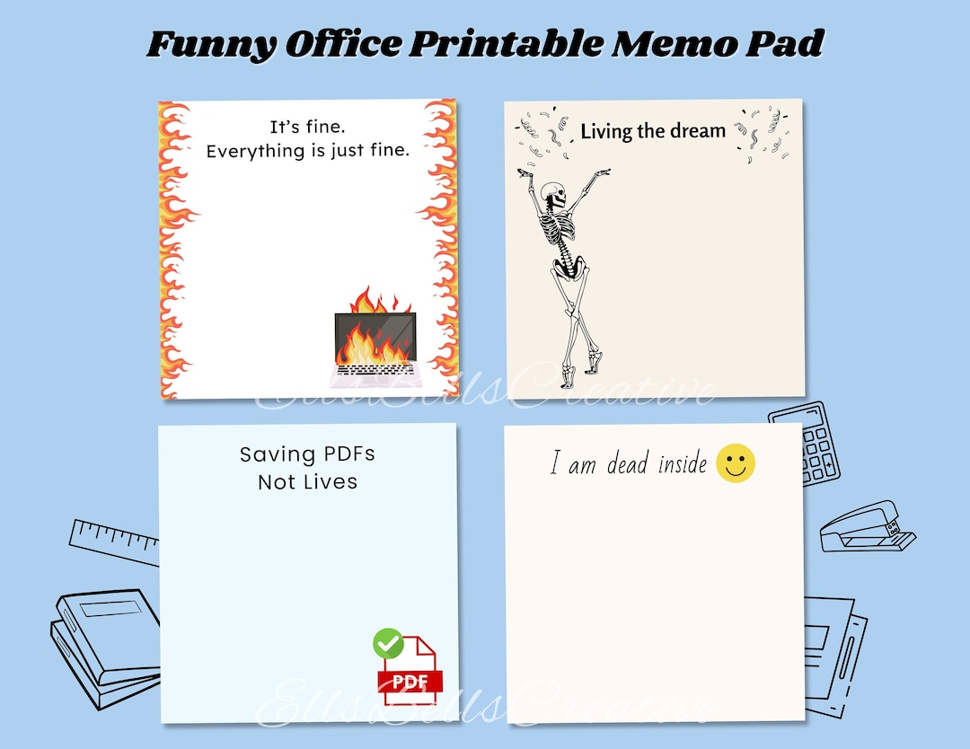 Funny Office Printable Memo Pad, 3x3 Inches, Digital Download, Work ...