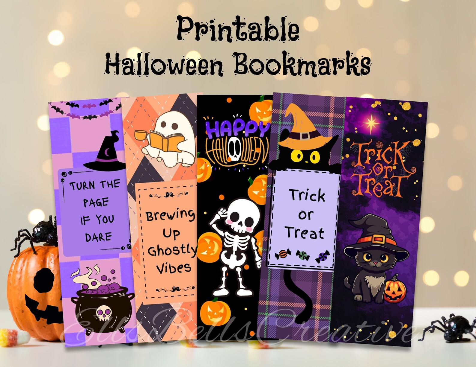 Halloween Printable Bookmarks, Set of 5, Digital Download, Spooky ...