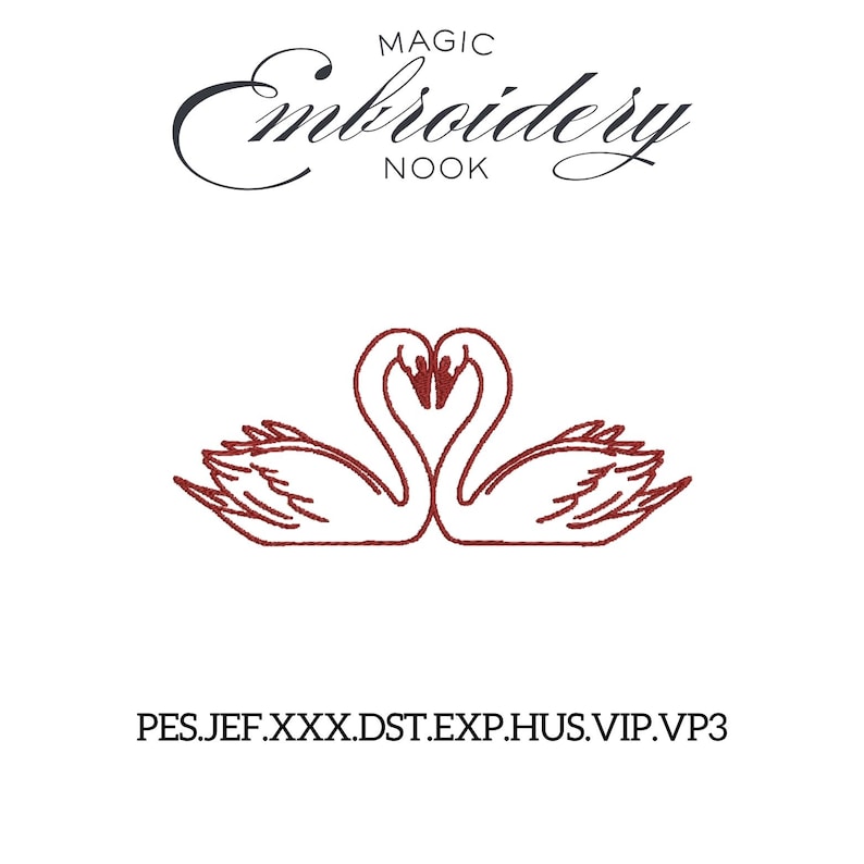 Swan Couple Heart Embroidery Design. Romantic Love Birds Outline Stitch ...