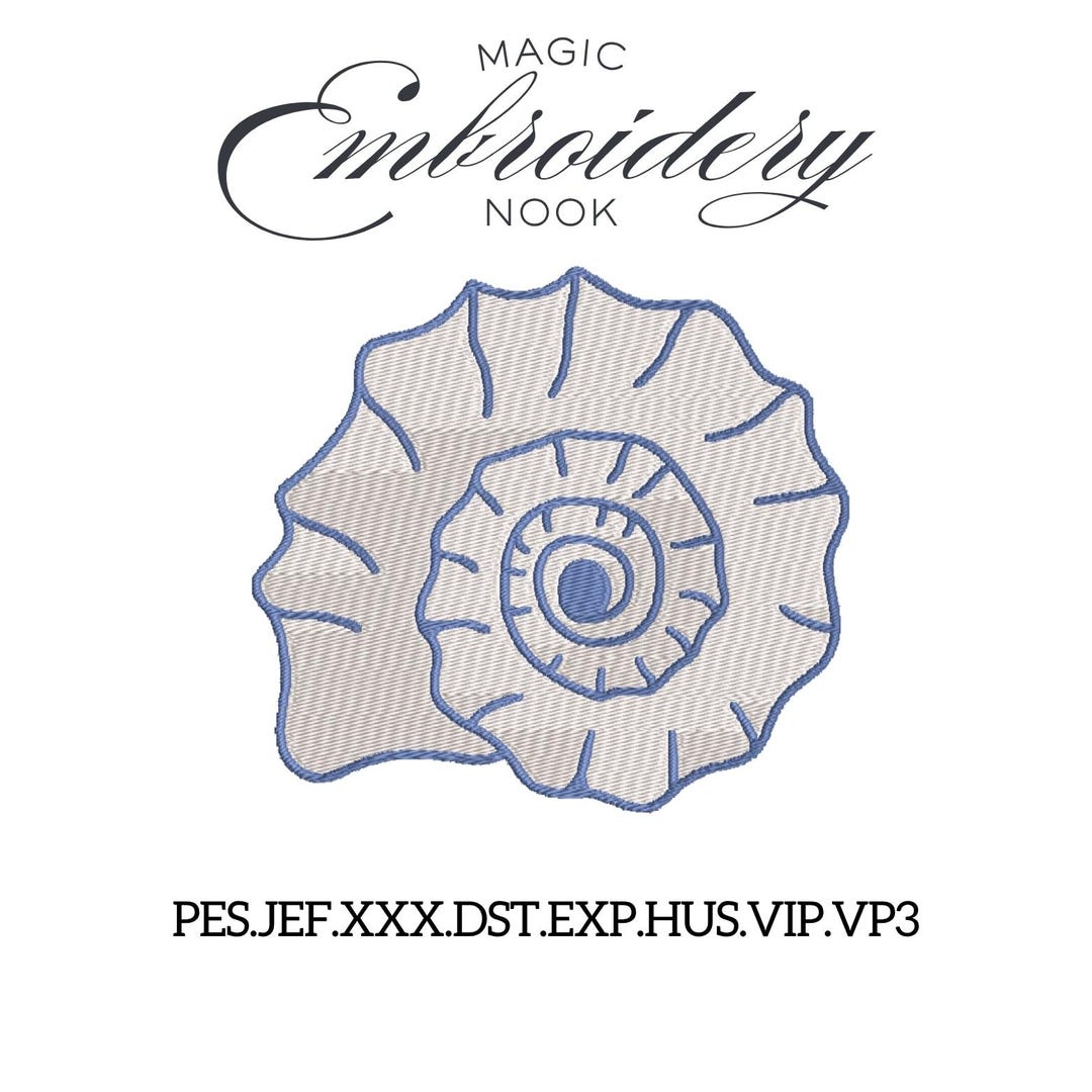 Blue Seashell Round Digital Embroidery Design. Nautical Shell ...