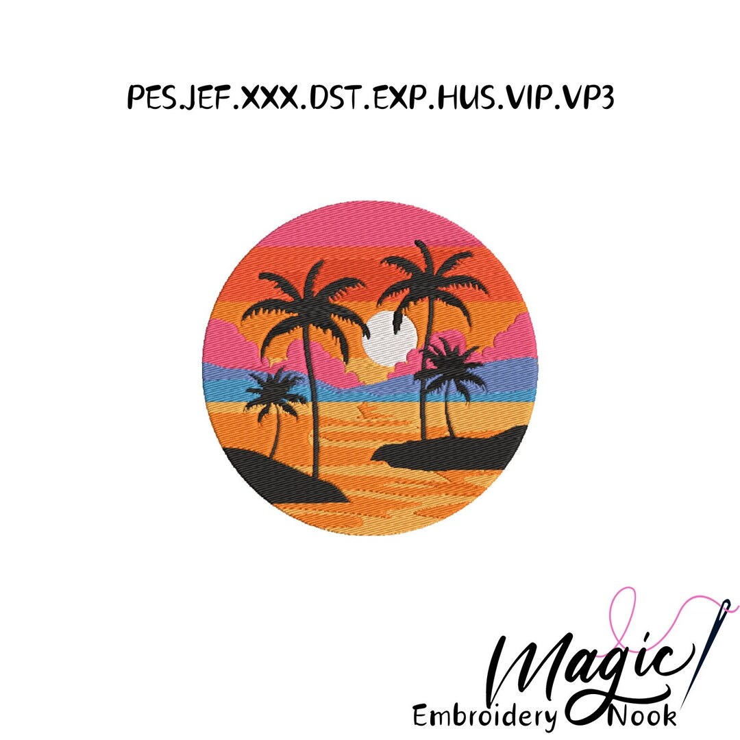 Retro Sunset Embroidery Design. Summer Sunset Design. Travel Lover ...