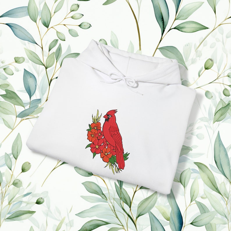 Cardinal Bird Embroidery Design. Red Bird and Flowers Embroidery Design ...