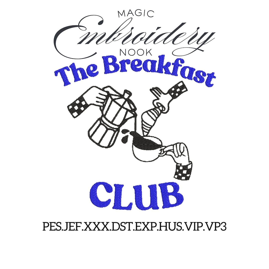 The Breakfast Club Embroidery Design. Coffee and Croissant Stitch ...