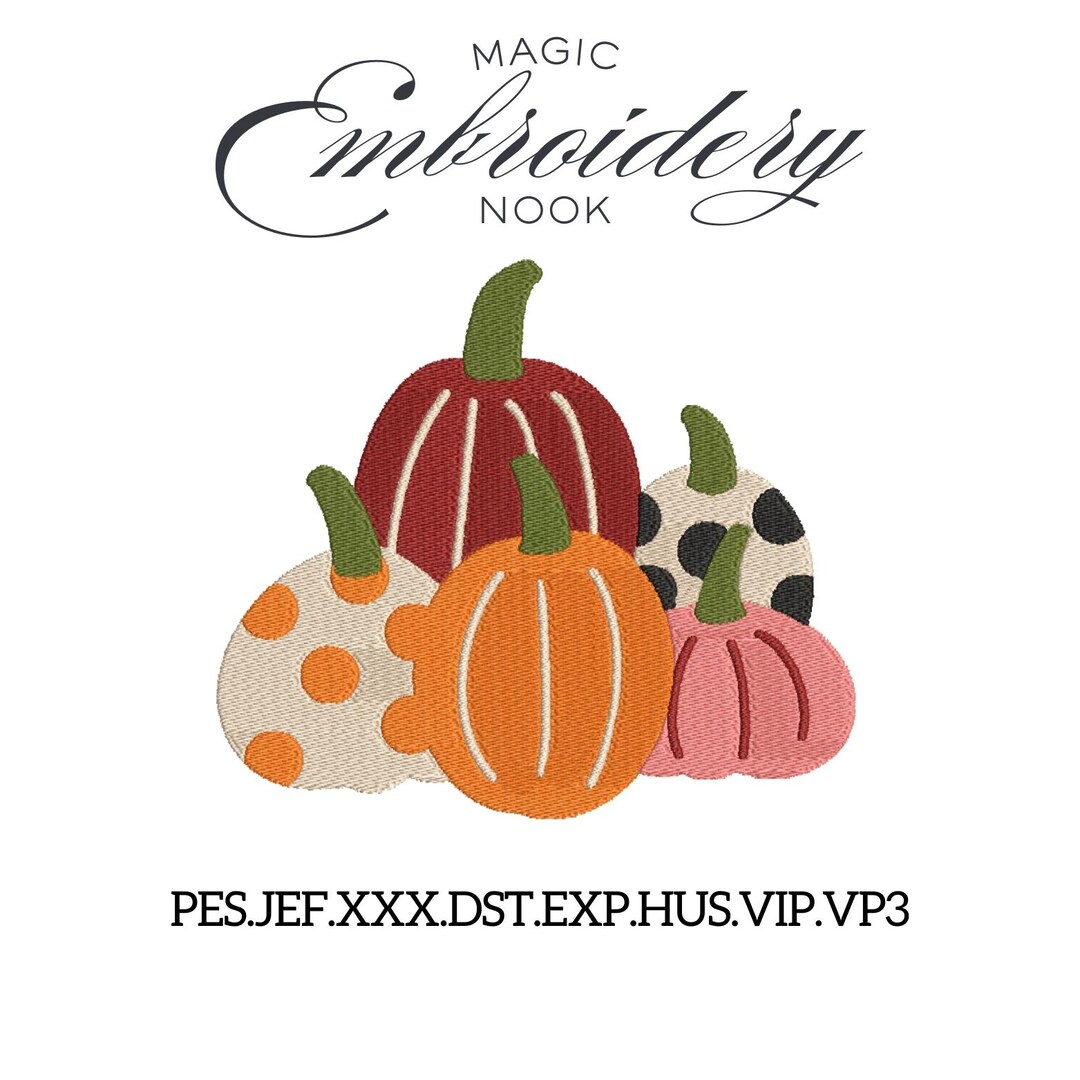 Pumpkin Patch Embroidery Design. Modern Fall Pumpkins Pattern for ...