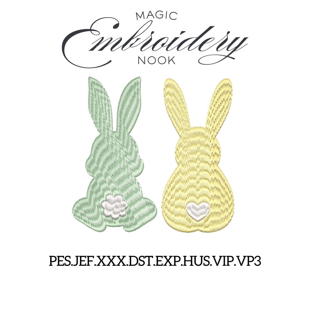 Rabbit Silhouette Embroidery Design With Back View Bunnies and Tail ...