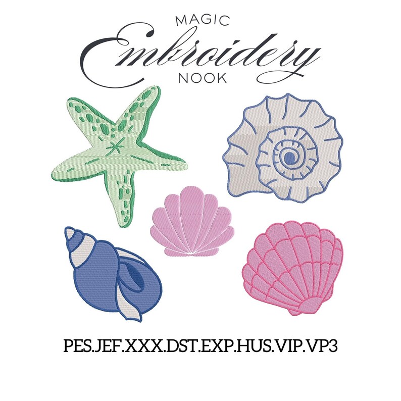 Seashell Bundle Digital Embroidery Design. Silhouette Embroidery Design ...
