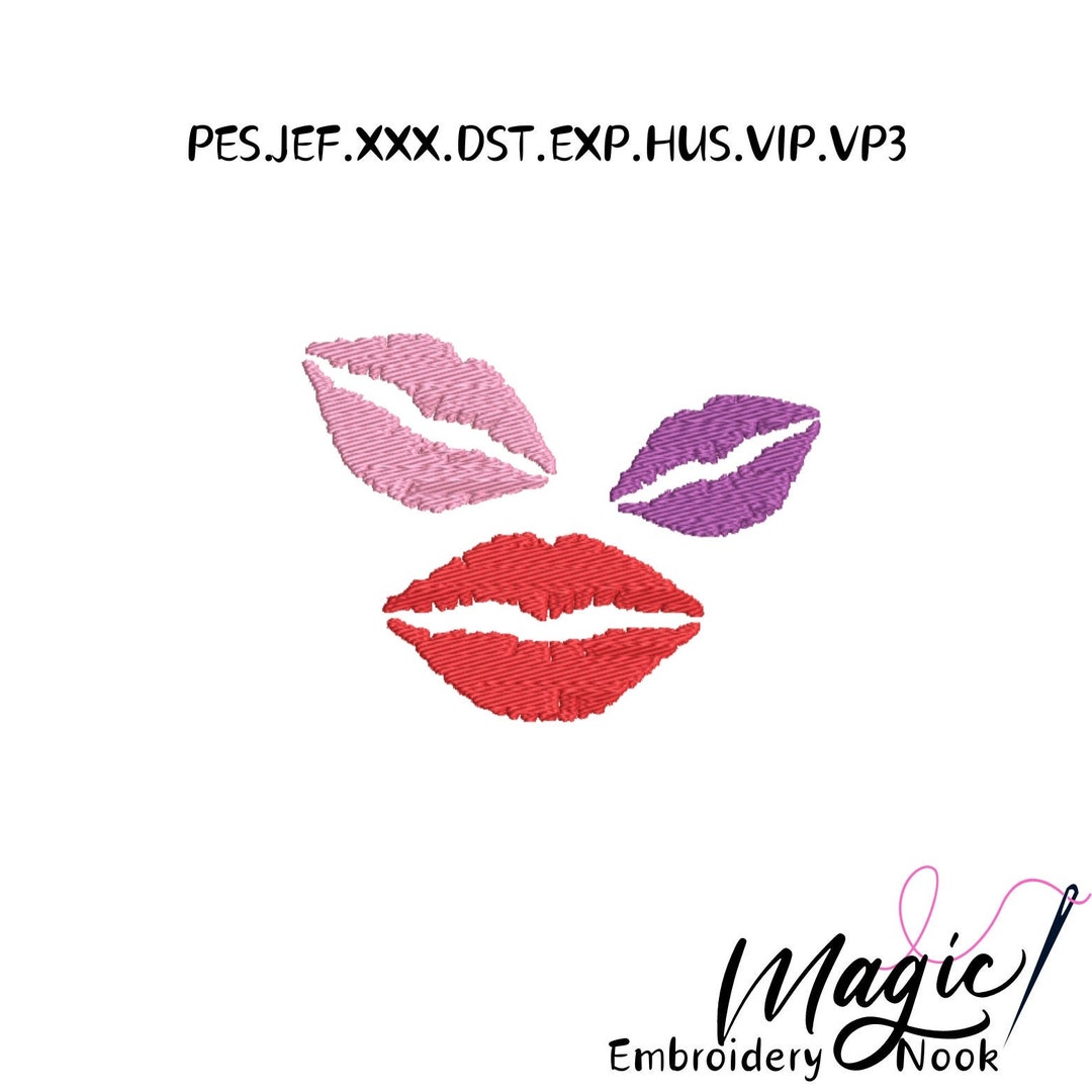 Kisses Embroidery Design. Lips Embroidery Design. Valentines Embroidery ...