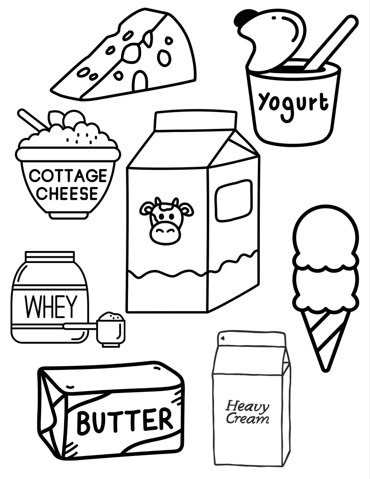 Set of 4, Food Colouring Pages, Fruit, Vegetables, Food Groups, Kids ...