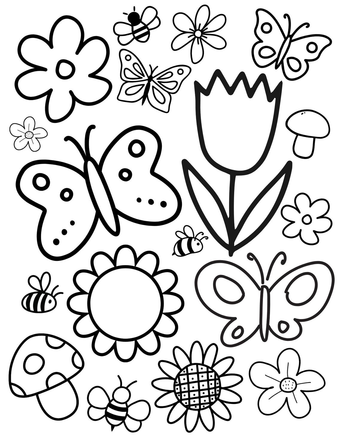 Colouring Page, Bugs, Flowers, Spring, Summer, Nature, Bees ...