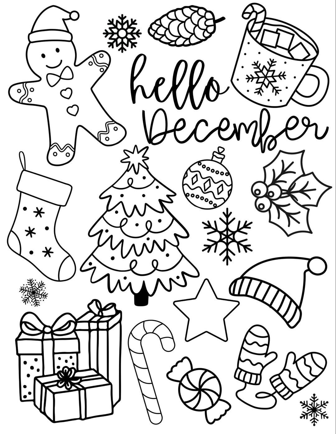 Winter Colouring Page, Hello December, Winter, Christmas, Holidays ...