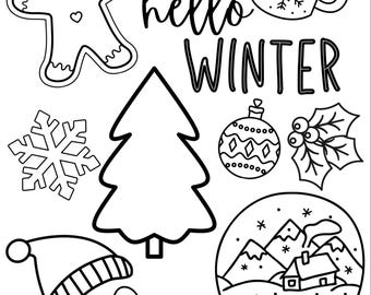 Winter Colouring Page, Hello December, Winter, Christmas, Holidays ...