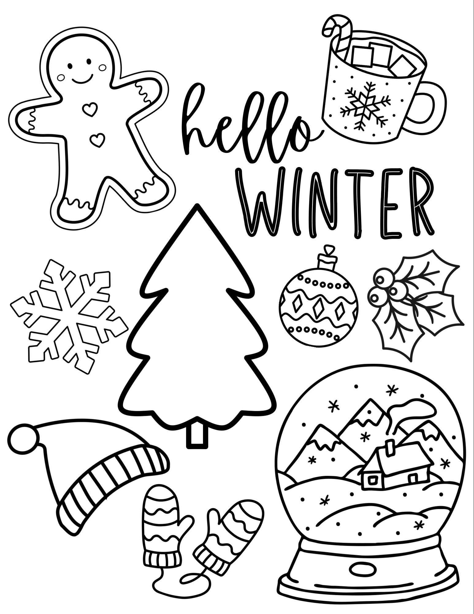 Winter Coloring Page, Hello Winter, December, Christmas, Holidays ...