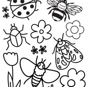 Colouring Page, Bugs, Flowers, Spring, Summer, Nature, Bees ...