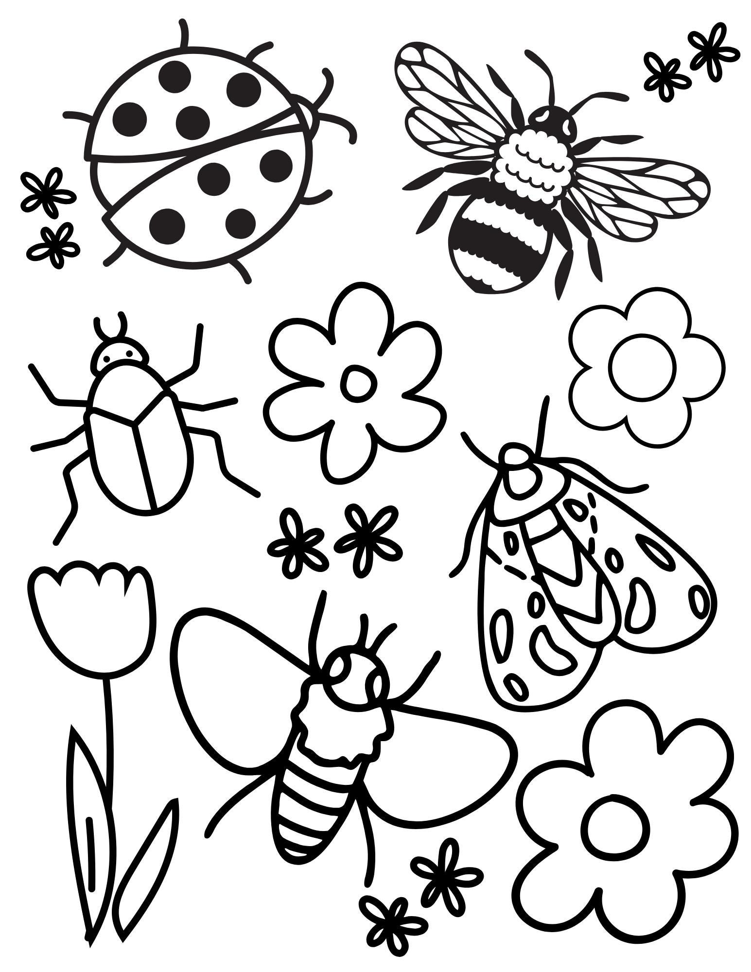Colouring Page, Bugs, Flowers, Spring, Summer, Nature, Bees ...