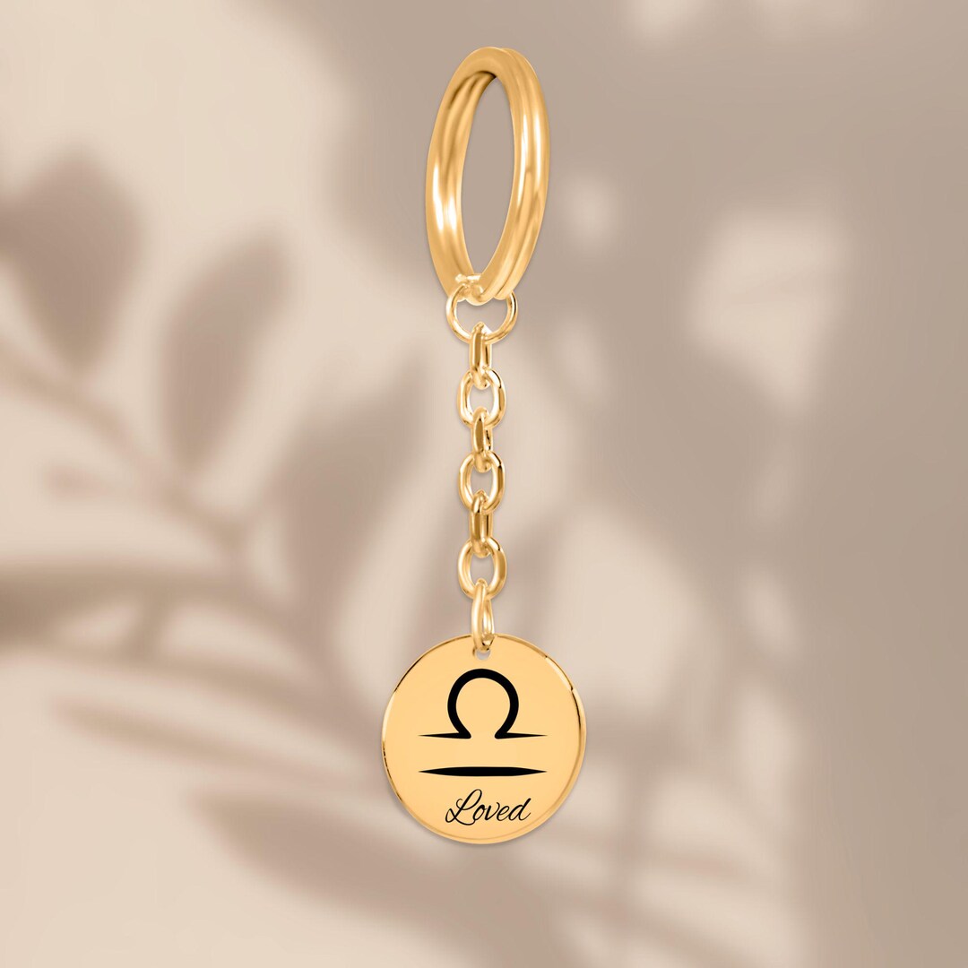Zodiac Libra Coin Keychain Loved Gold Keychain Gold Jewelry Gold Gift ...