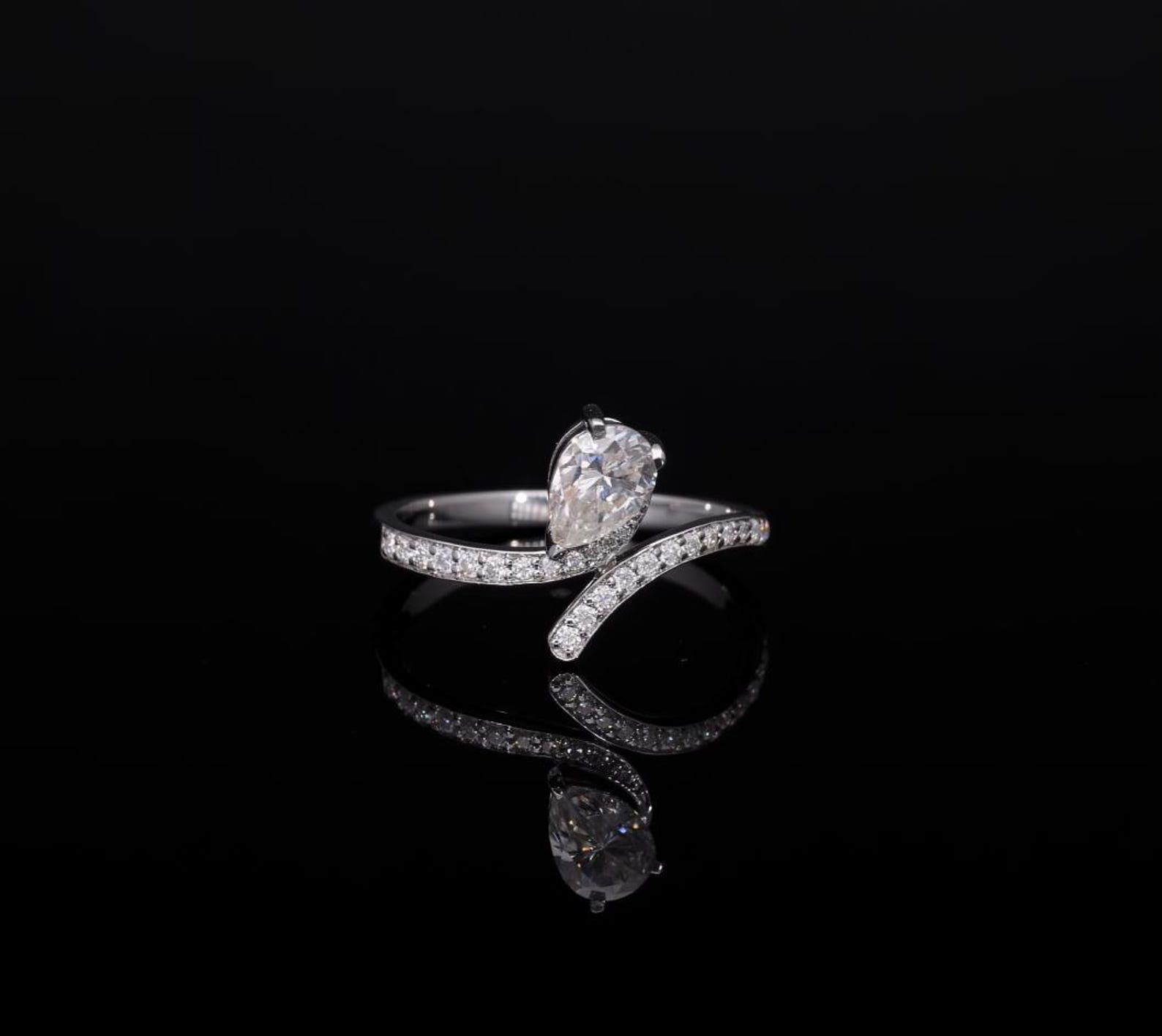 Pear Cut Engagement Ring for Her Bypass Shank Ring Conflict-free ...