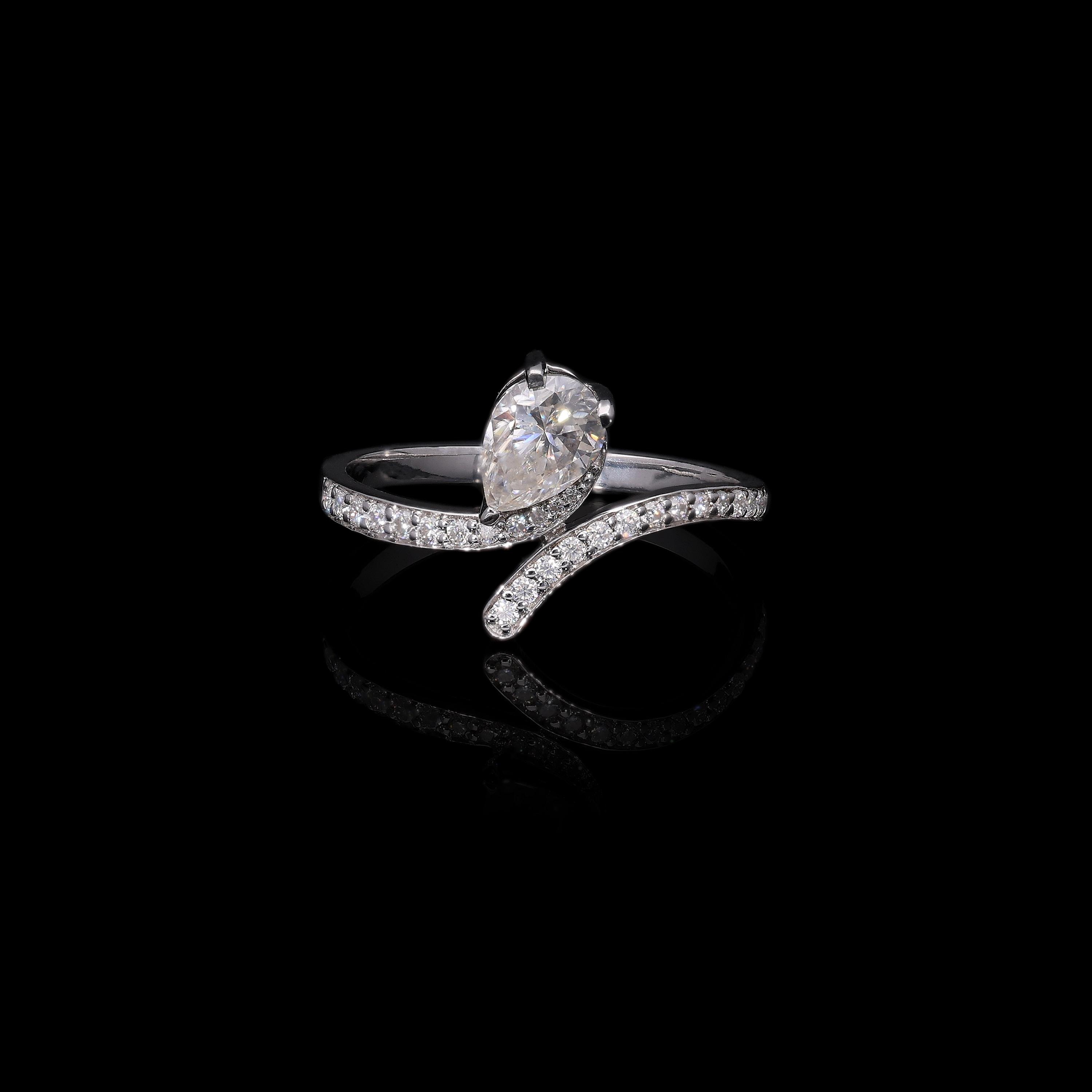 Pear Cut Engagement Ring for Her Bypass Shank Ring Conflict-free ...