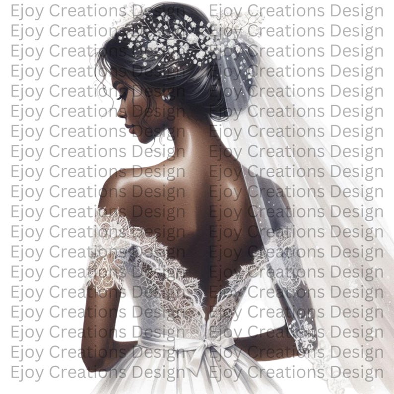 Elegant Black Bride Clipart | African American Wedding Illustration ...