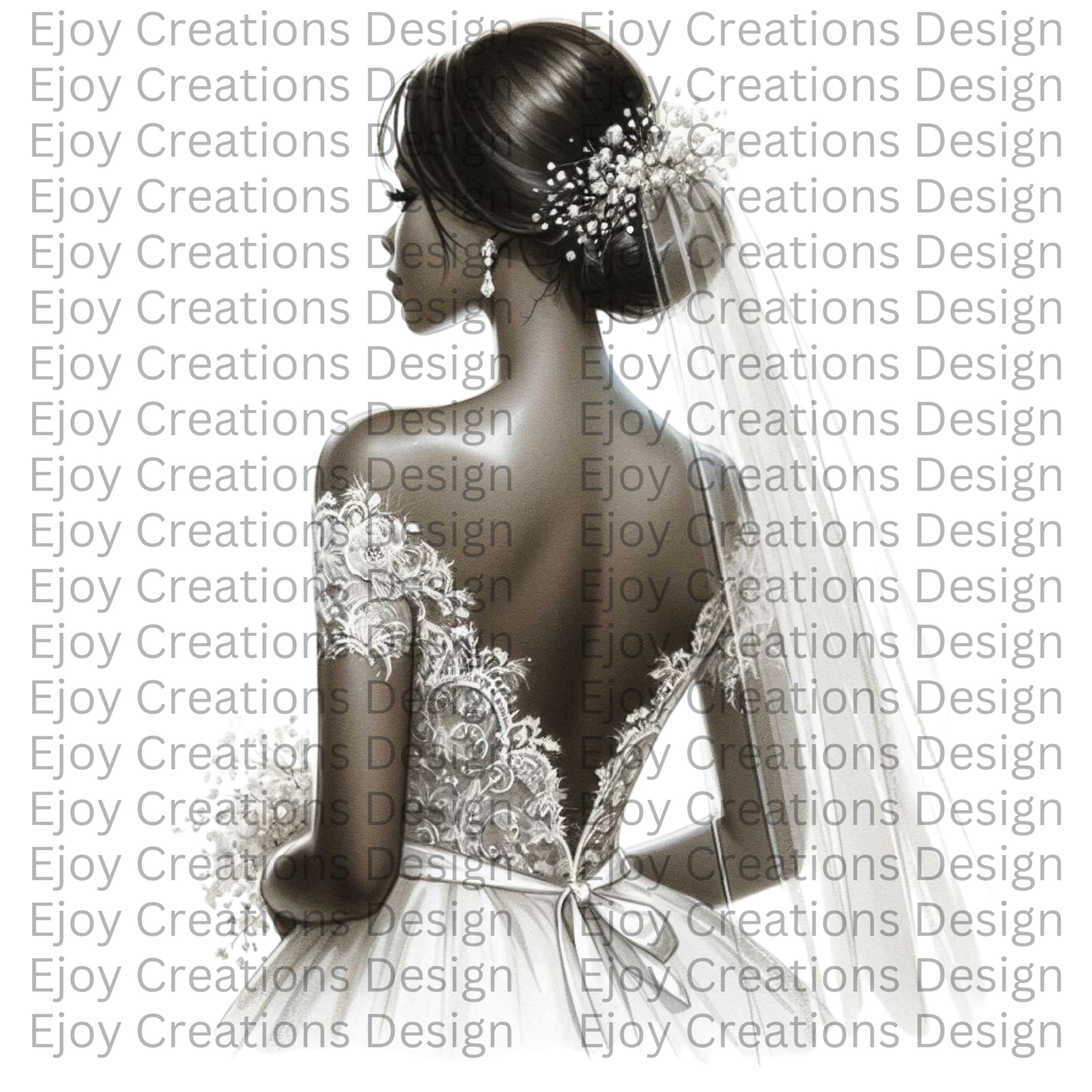 Elegant Black Bride Clipart | African American Wedding Illustration ...