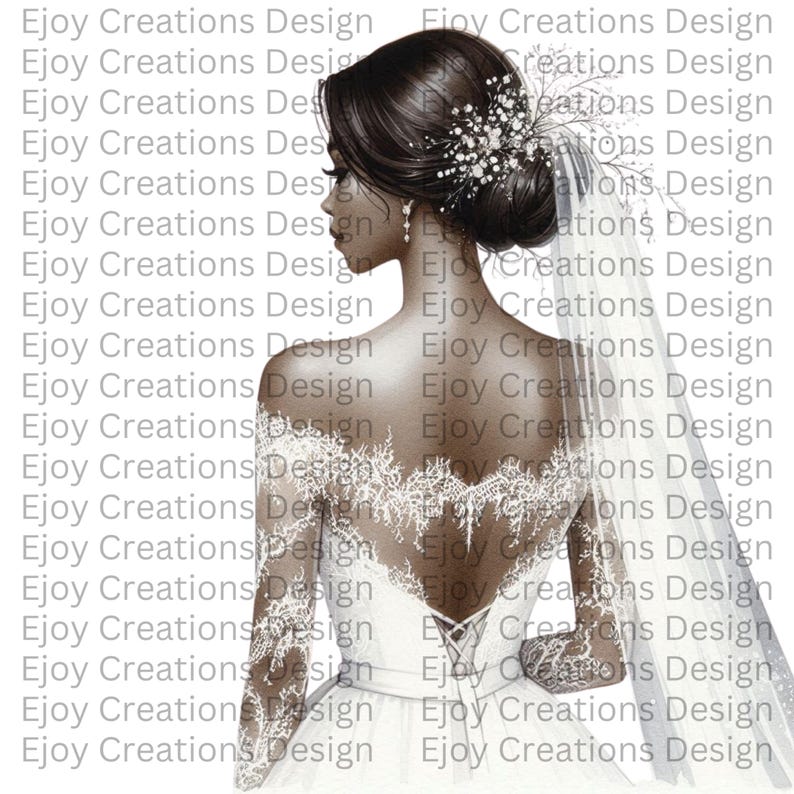 Elegant Black Bride Clipart | African American Wedding Illustration ...
