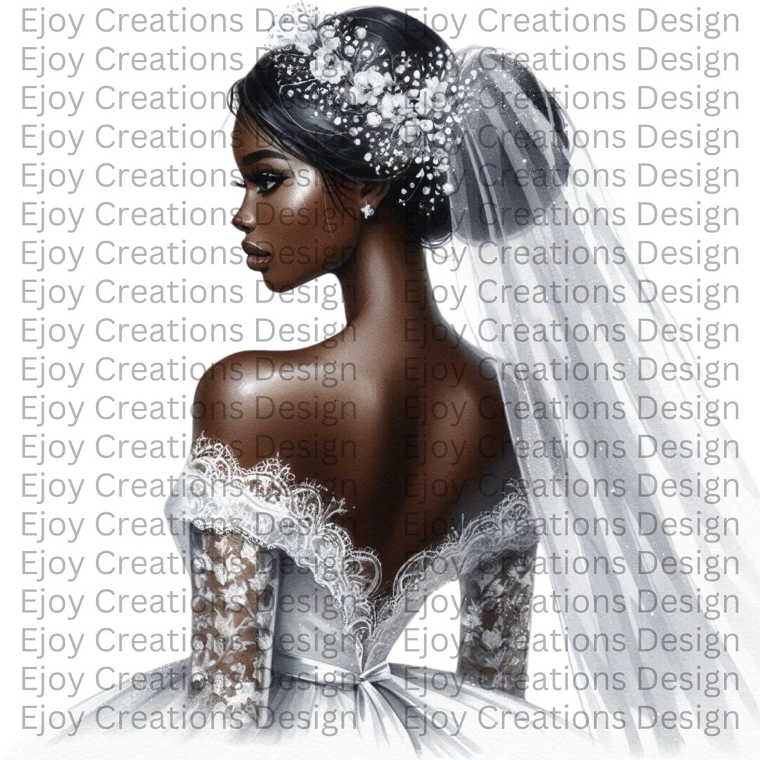 Elegant Black Bride Clipart | African American Wedding Illustration ...