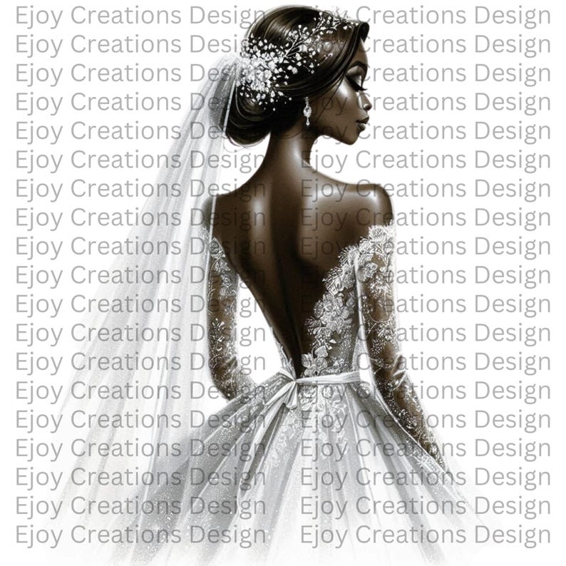 Elegant Black Bride Clipart | African American Wedding Illustration ...