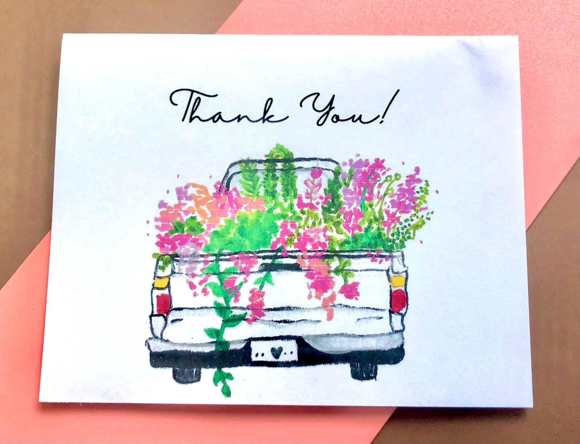 Watercolor Card, Printable Floral Card, Floral Truck Card, Floral Card ...