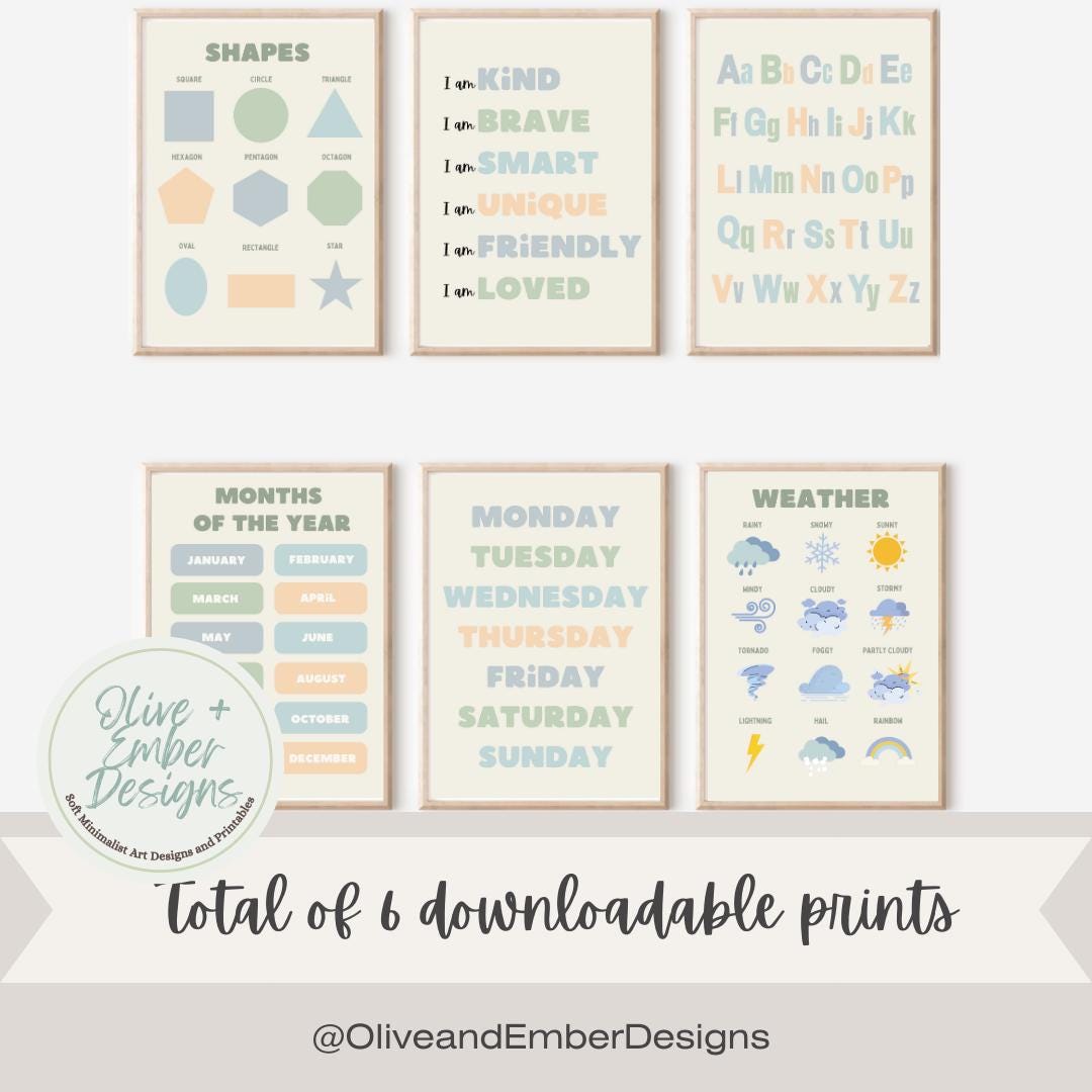 Modern Neutral Educational Poster Wall Art Set | Set of 6 Printables ...