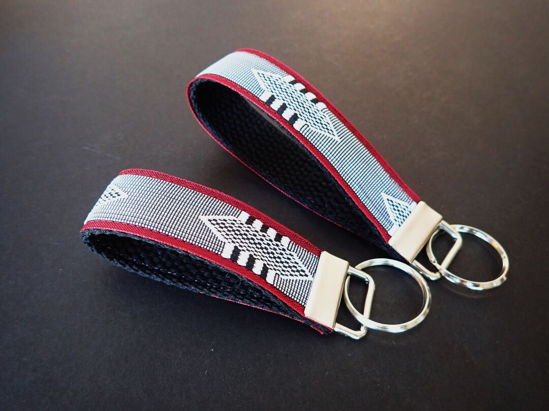 AZTEC Key Fob Keychain. SHAMAN Fob, Black, White,burgundy Jacquard Fob ...