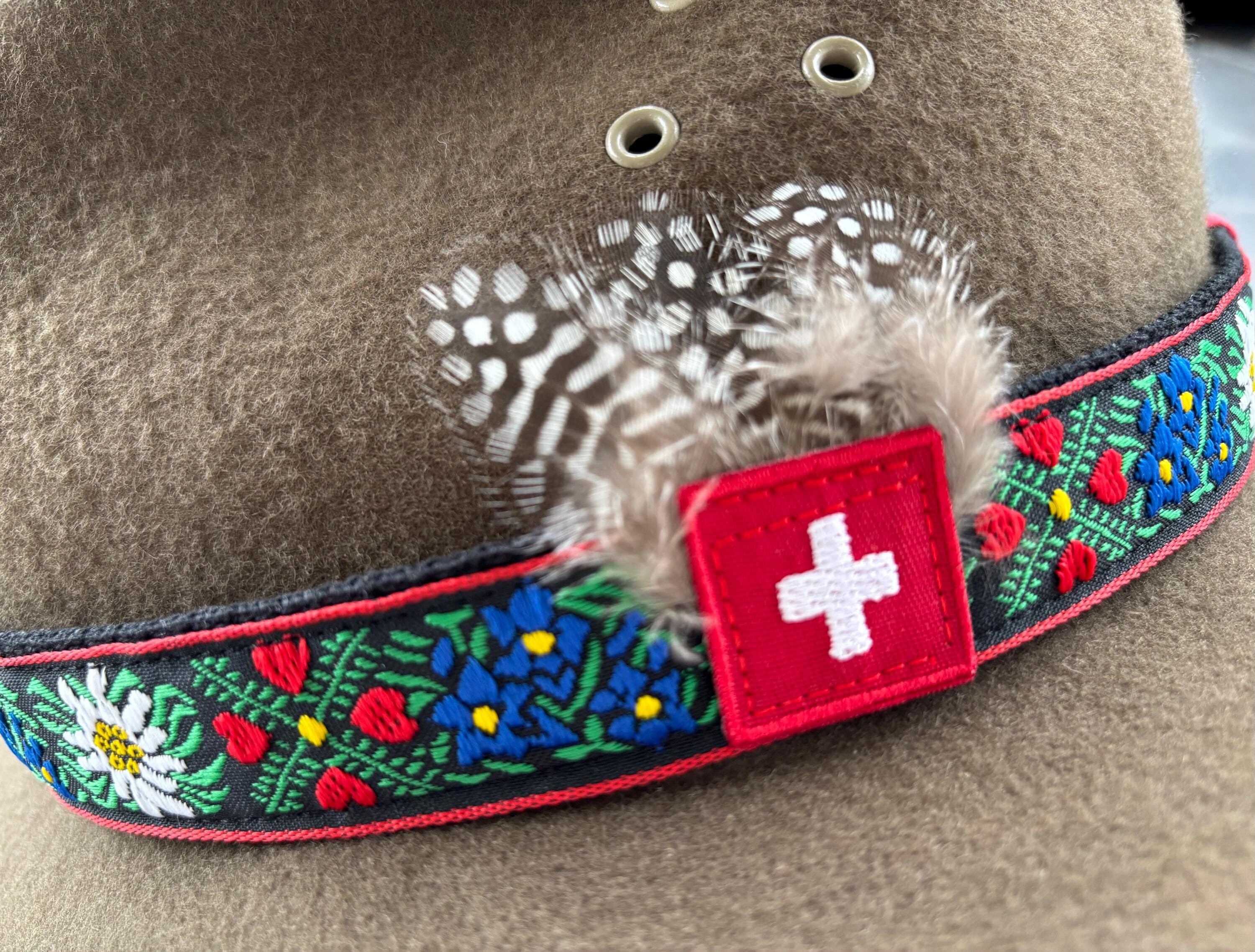 EDELWEISS Hat Band With SWISS FLAG and Feathers,replacement Hat Band ...