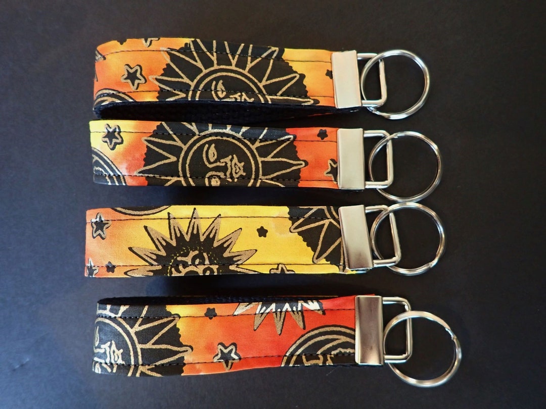 SUN and MOON Key Fob. Orange Sunset, Black, Yellow and Gold Print ...