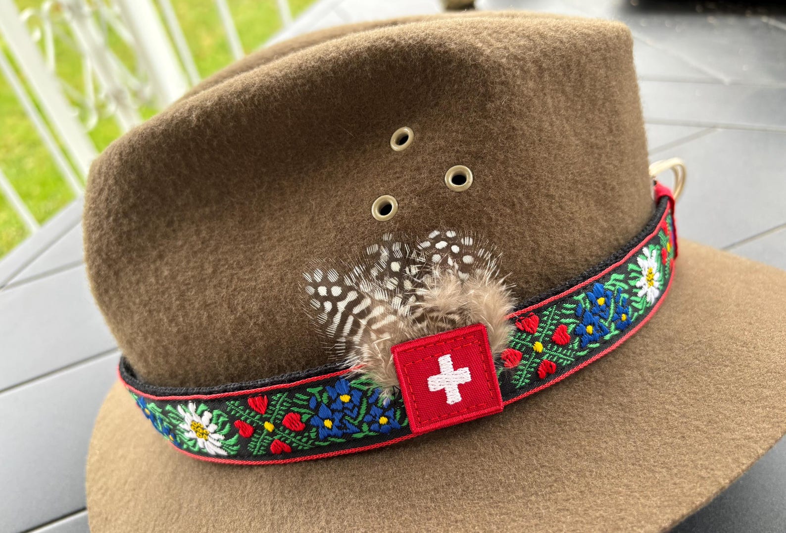EDELWEISS Hat Band With SWISS FLAG and Feathers,replacement Hat Band ...