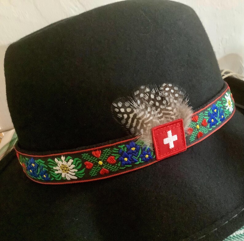EDELWEISS Hat Band With SWISS FLAG and Feathers,replacement Hat Band ...