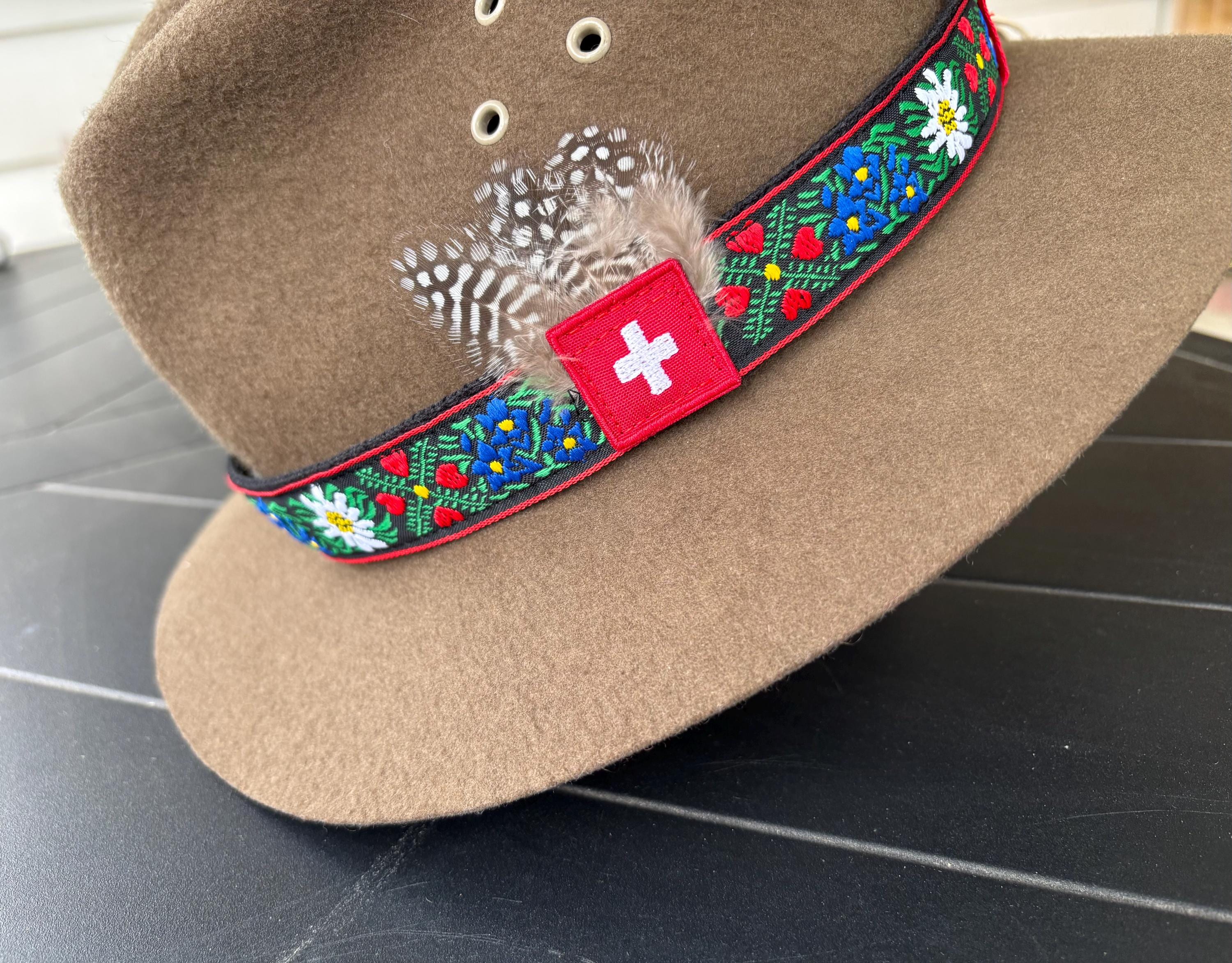 EDELWEISS Hat Band With SWISS FLAG and Feathers,replacement Hat Band ...