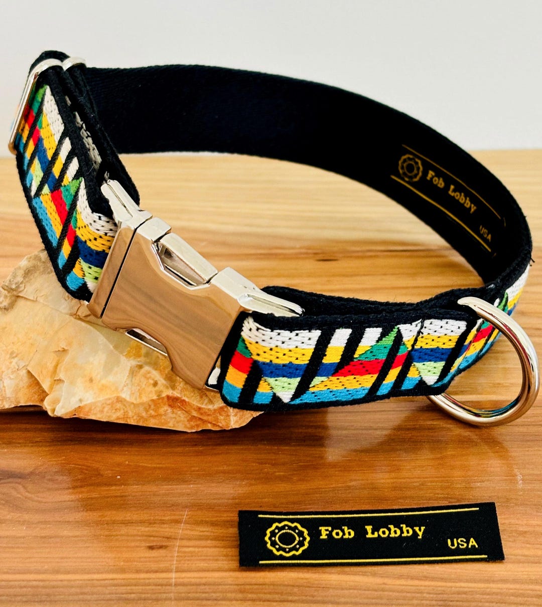 RAMSES 1 1/8” Wide Dog Collar With Metal Lock Buckle on Black Webbing ...