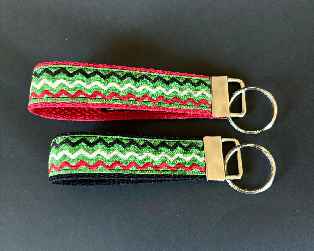 ALPINE ZIGZAG Embroidered Key Fob Red White Black and Green on Black or ...