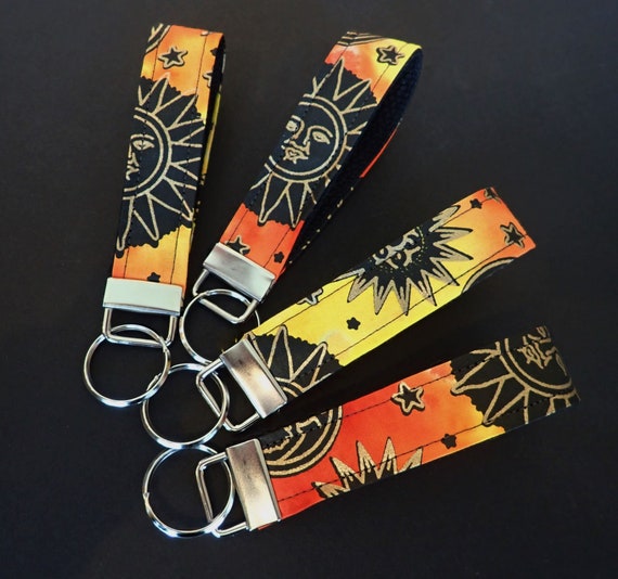 SUN and MOON Key Fob. Orange Sunset Black Yellow and Gold | Etsy