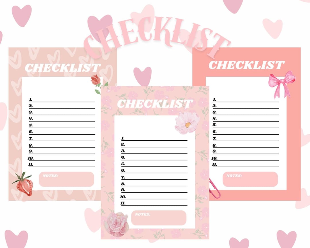 3 in 1 Pink Themed Daily Checklist, Themes of Floral and Bows. Daily ...
