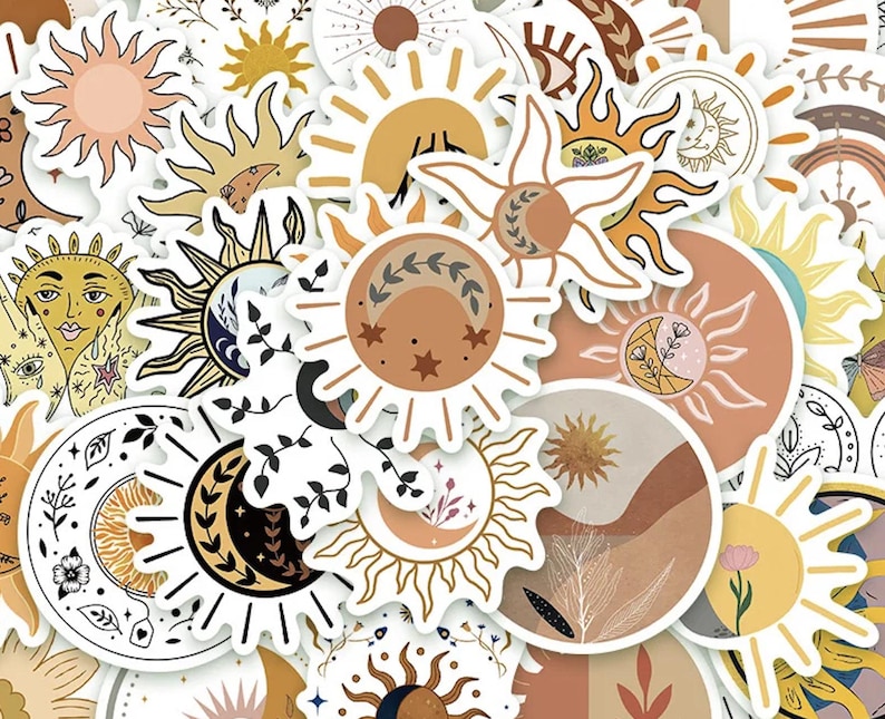 Sun Moon Aesthetic Stickers Pack Boho Celestial Sun and Moon Vinyl ...